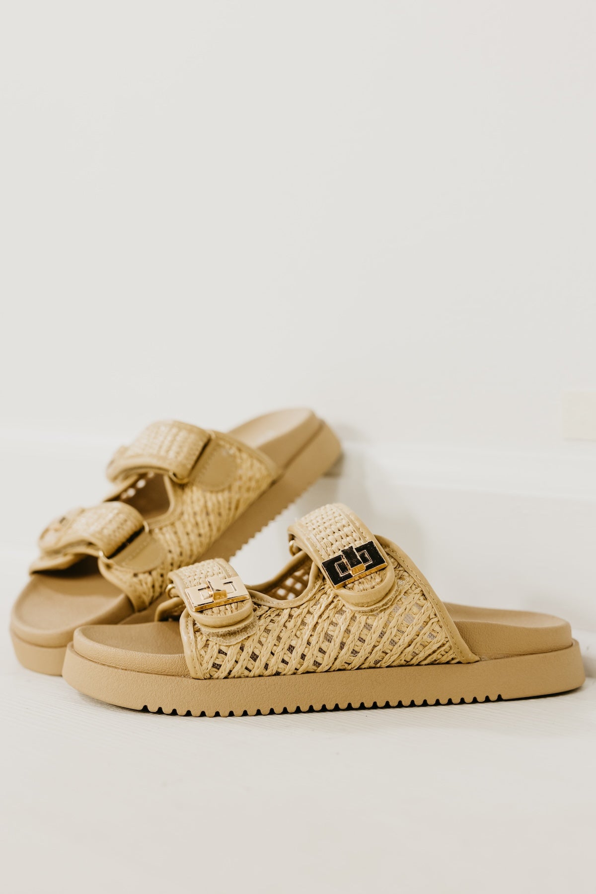 The Lyon Raffia Double Strap Slide | MOD Boutique