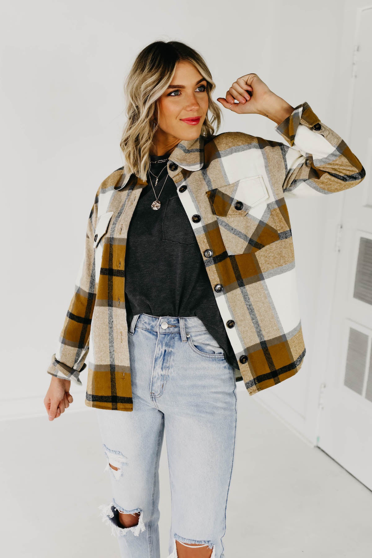The Lia Plaid Shacket - Camel Multi | MOD Boutique