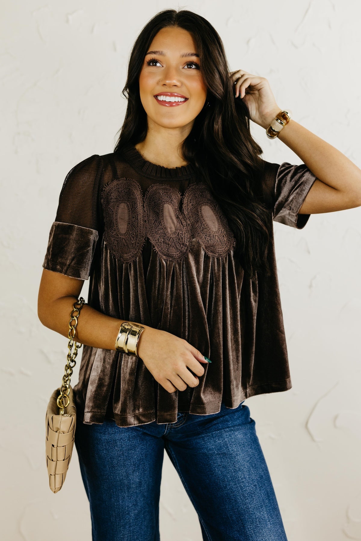 The Correy Babydoll Mesh Velvet Top | MOD Boutique